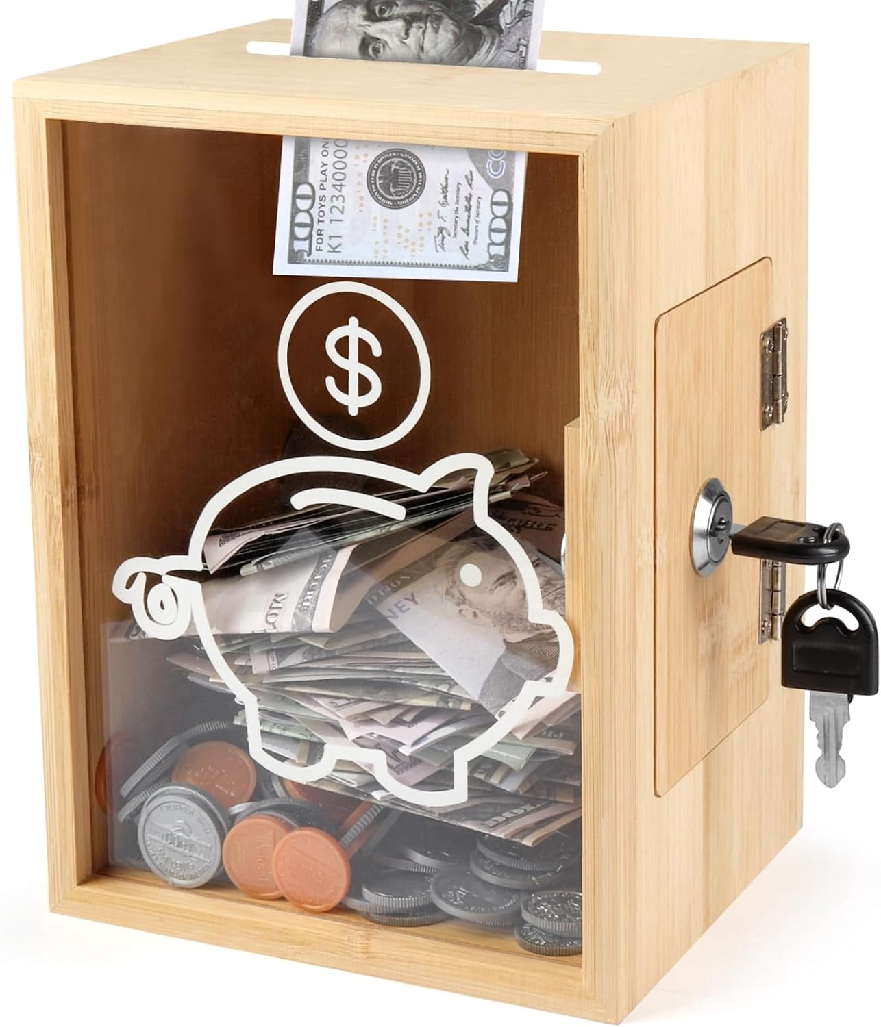 Clear Piggy Bank with Lock, Large Money Saving Jar Money Bank Box ...