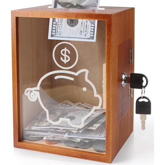 Clear Piggy Bank with Lock, Large Money Saving Jar Money Bank Box ...