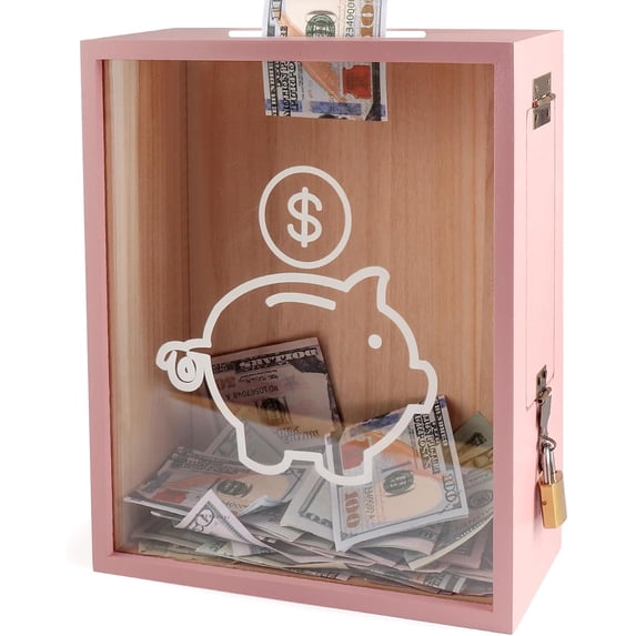Clear Piggy Bank with Lock, Large Money Saving Money Bank Box Container ...