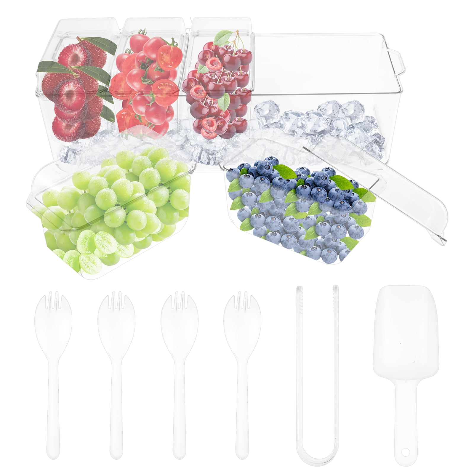 Clear Plastic 5 Grids Chilled Condiment Caddy Multipurpose Detachable ...