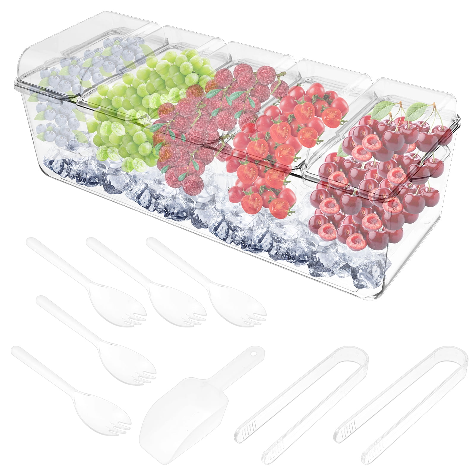 Clear Plastic 5 Grids Chilled Condiment Caddy Multipurpose Detachable ...