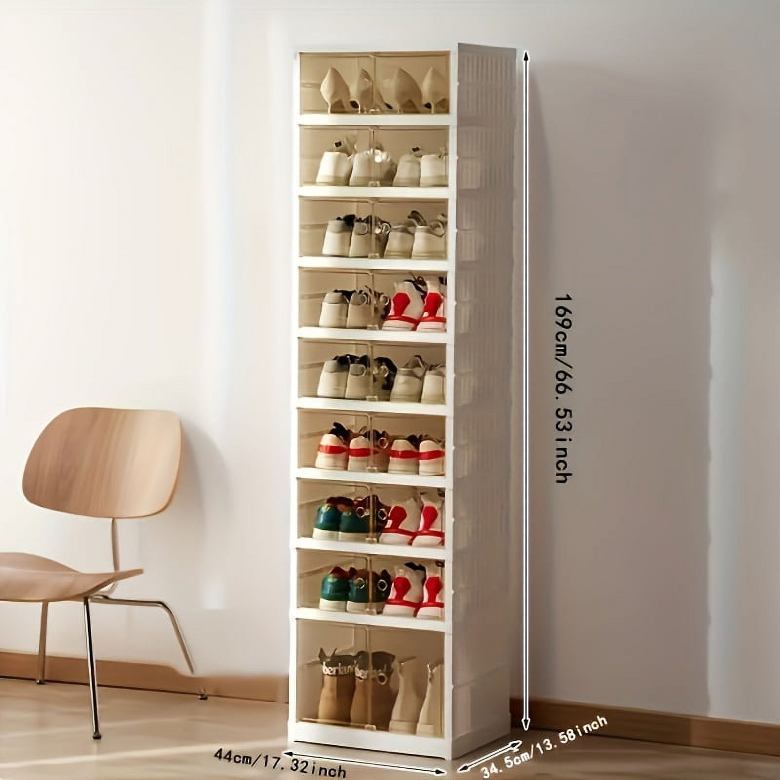 Clear Plastic 9-Tier Shoe Cabinet Organizer - Heavy-Duty Collapsible ...