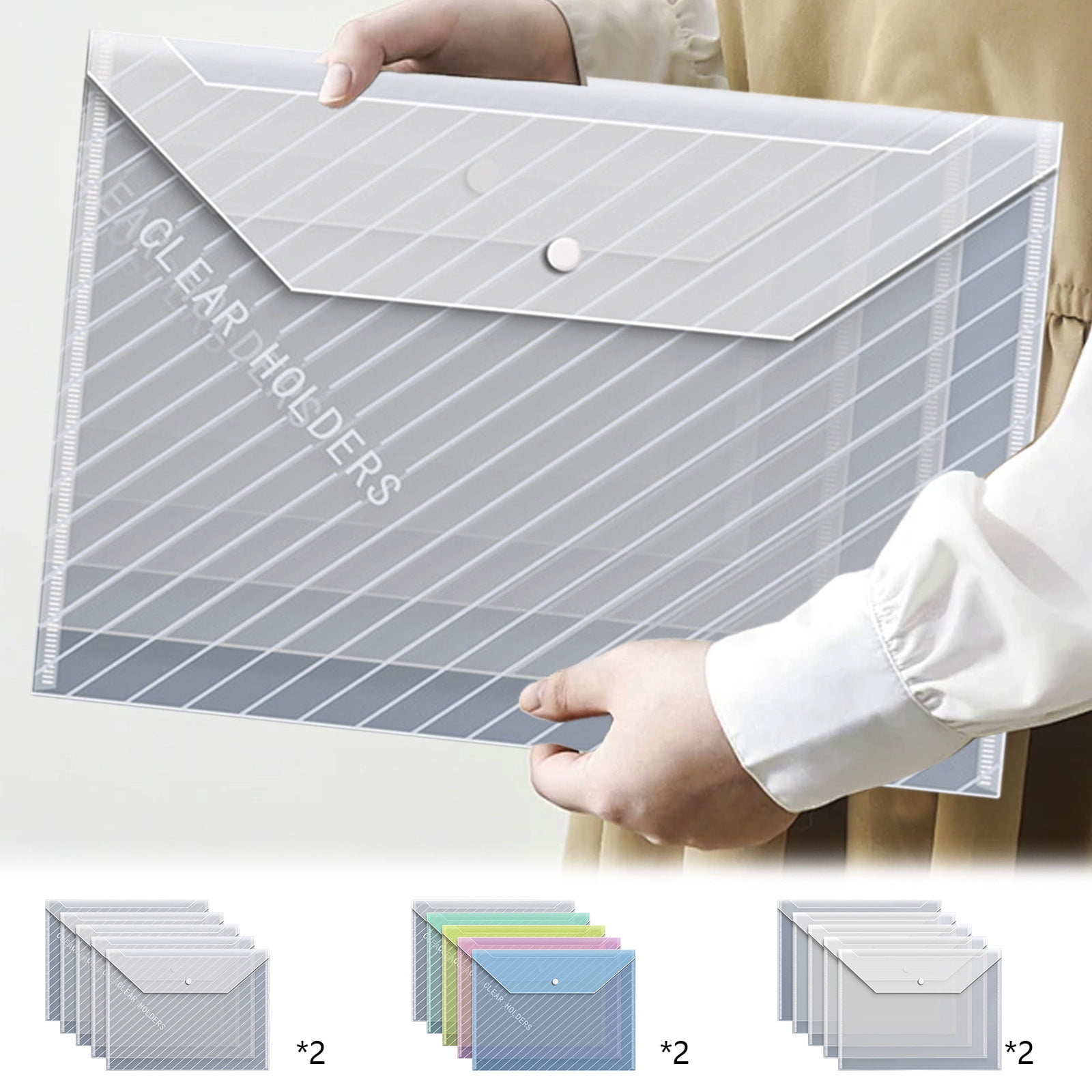 Clear Plastic A4 Document Folder Set | Snap Button Closure | Tear ...