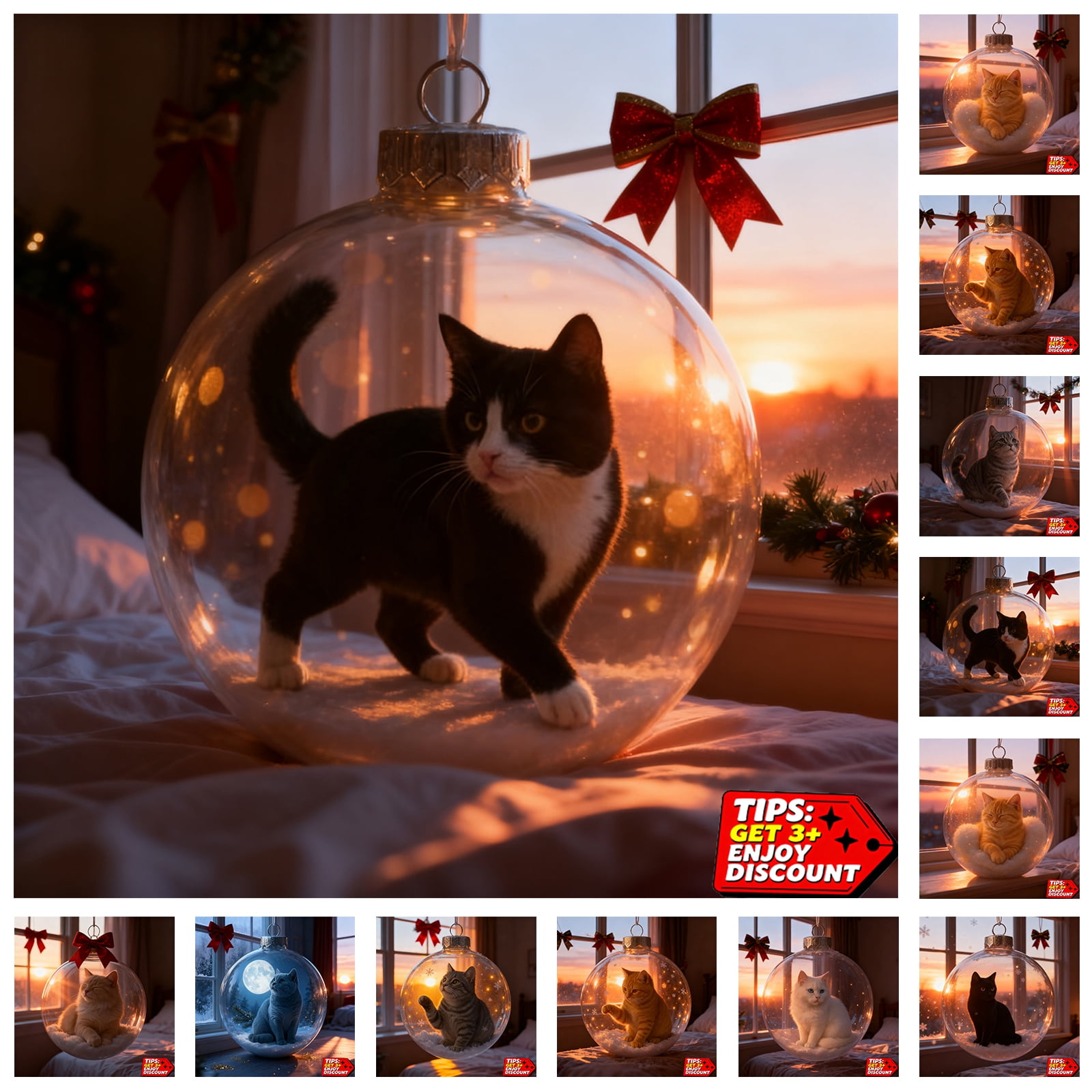 Clear Plastic Ball Ornaments for Xmas Tree, Cat Christmas Ornaments ...