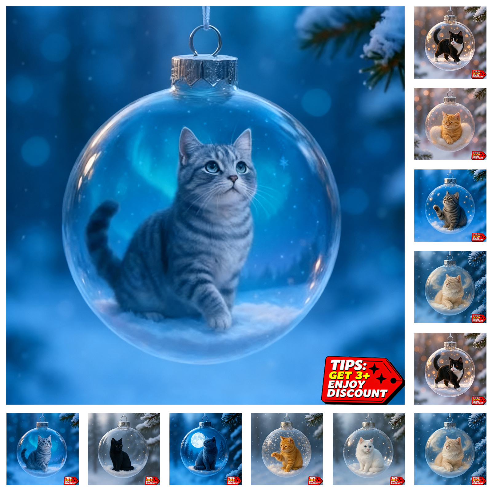 Clear Plastic Cat Balls Ornaments, Festive Feline Decor, Holiday Tree ...