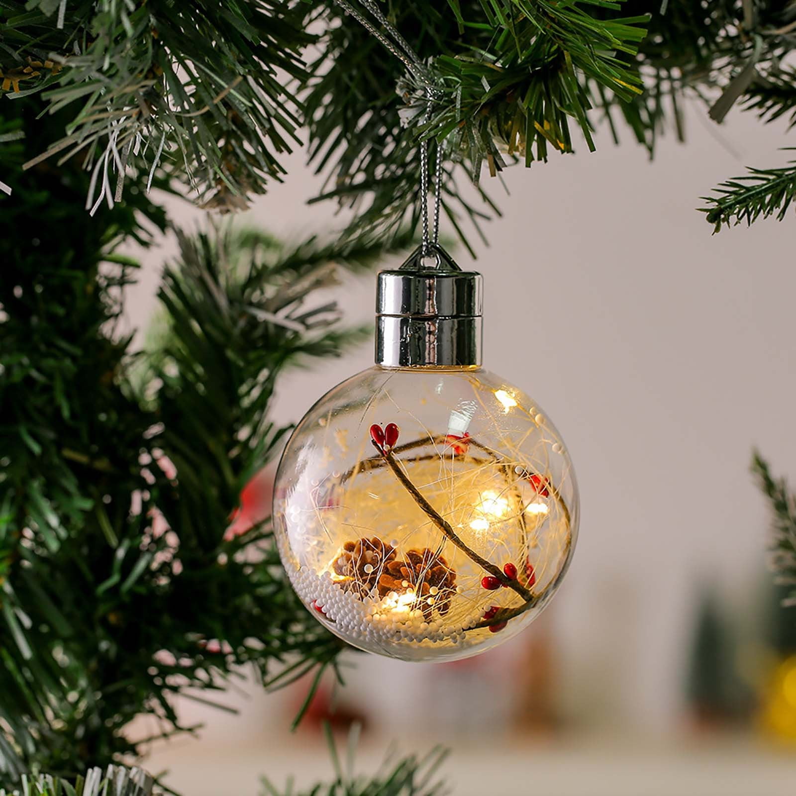 Clear Plastic Christmas Ball Ornaments 3.15 Inch with String Lights ...