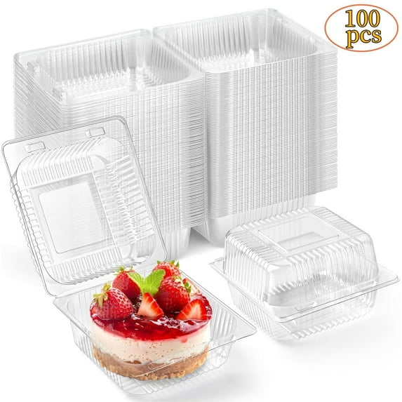 Clear Plastic Clamshell Food Containers 100 Pack Square Cake Slice ...