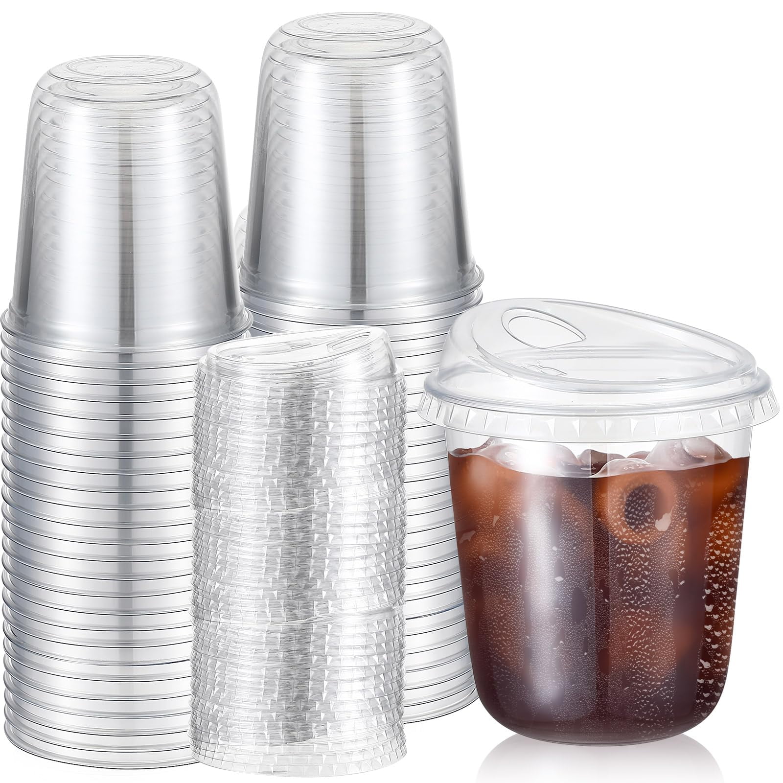 Clear Plastic Coffee Cups with Lids 12 oz, 50 Sets Disposable PET ...