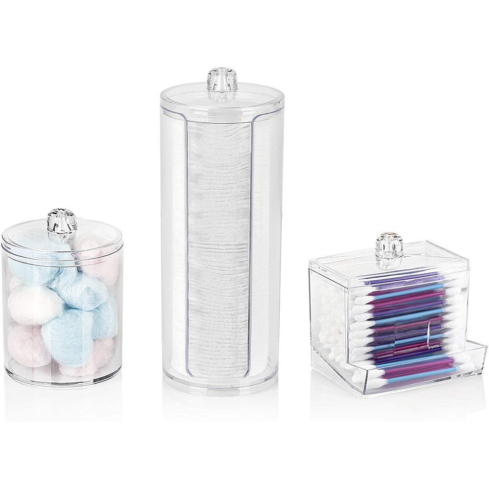 Swab Holder Canisters For Bathroom Decor, Clear Plastic Container With ...