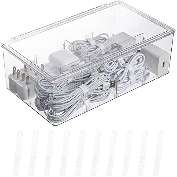 Clear Plastic Cord Organizer Box with Adjustment Compartments, Large ...