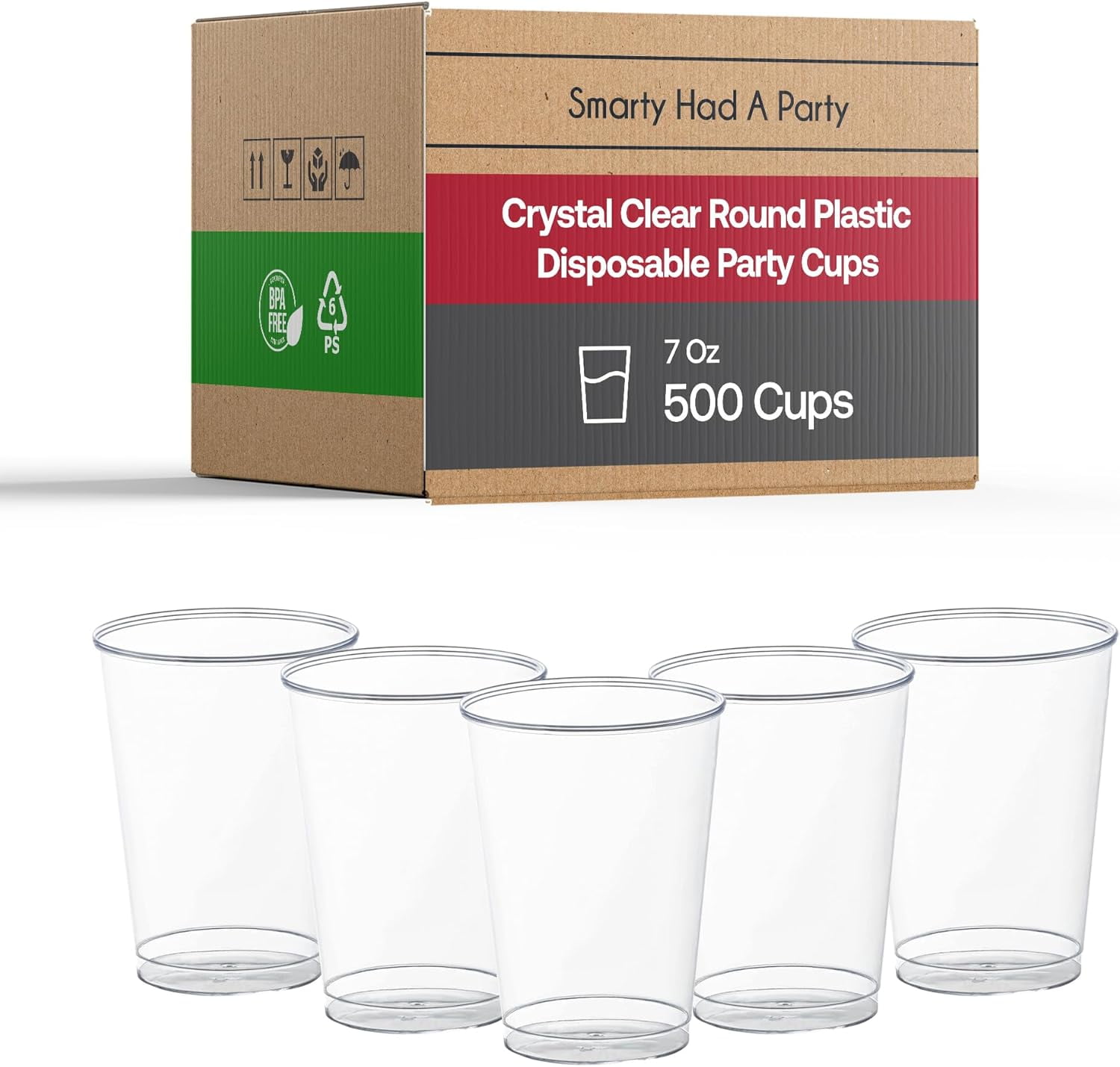 Clear Plastic Cups Disposable Party Cups - 500 Cups - 7 oz Hard Plastic ...