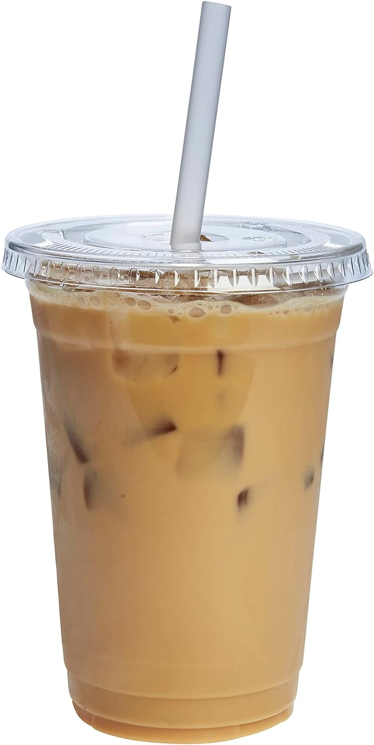 Clear Plastic Cups with Flat Lids [20 oz - 100 Count] - Disposable Iced ...