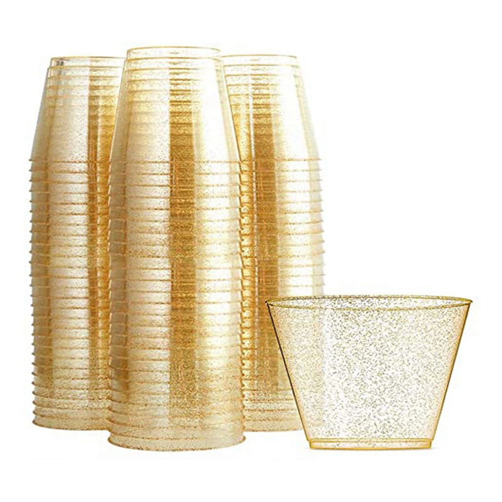 Clear Plastic Cups, Gold Plastic Tumblers Reusable Drink Cups Wine ...
