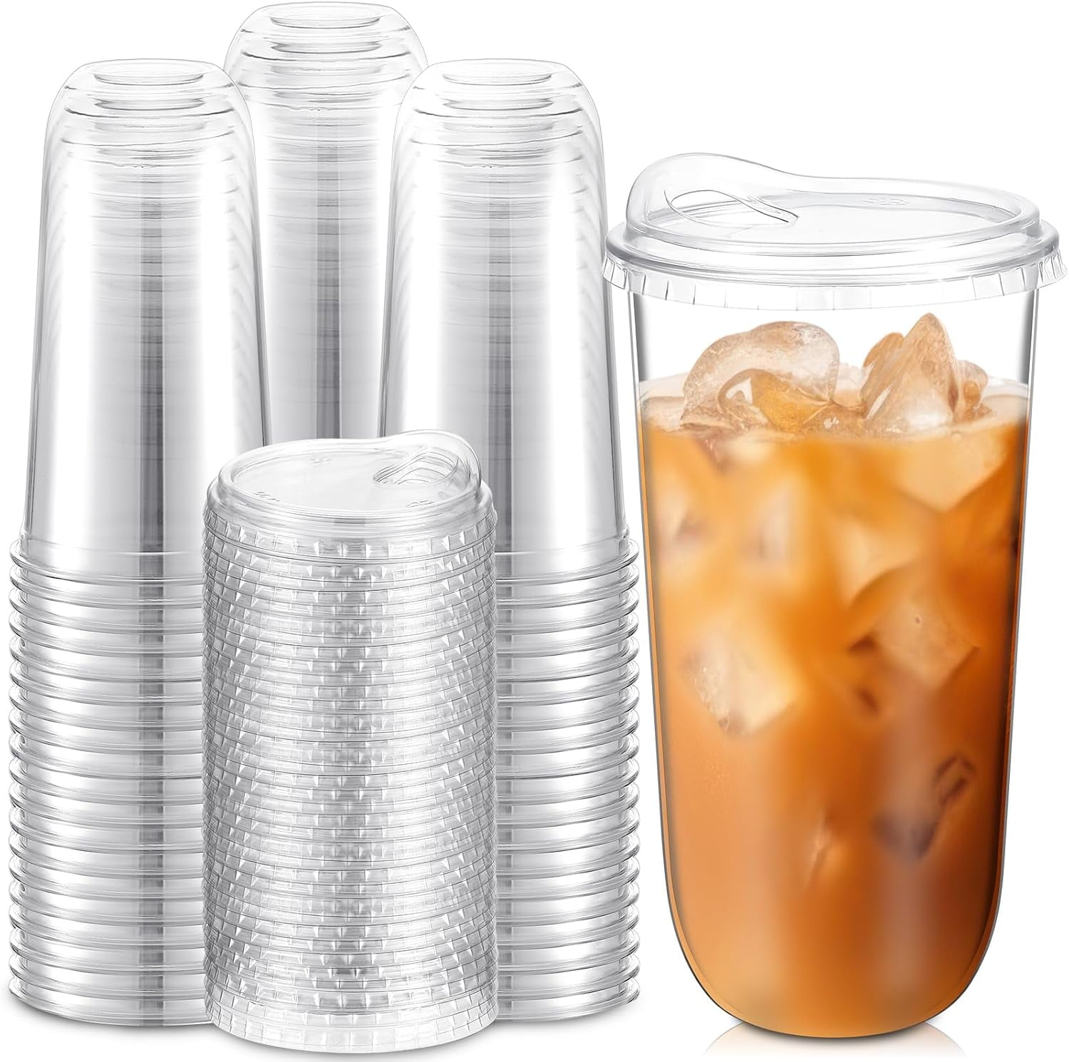 Clear Plastic Cups with Strawless Sip Lids Disposable Round Bottom Togo ...