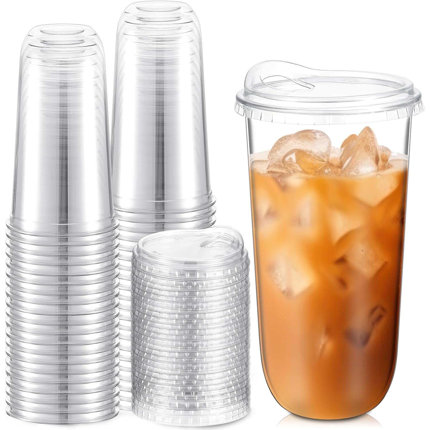 Clear Plastic Cups with Strawless Sip Lids Disposable Round Bottom Togo ...