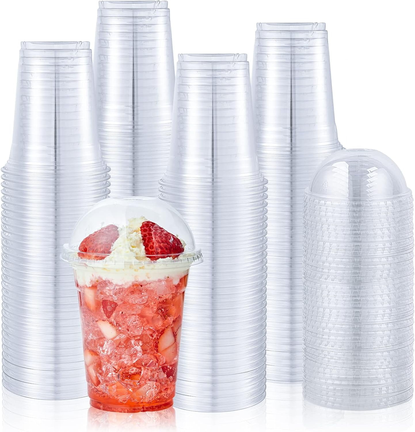Clear Plastic Cups With Dome Lids, Disposable Plastic Drinking Cups ...