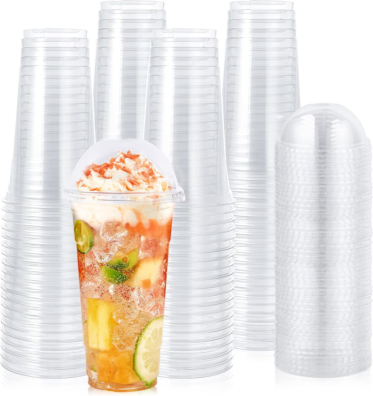 Clear Plastic Cups With Dome Lids, Disposable Plastic Drinking Cups ...