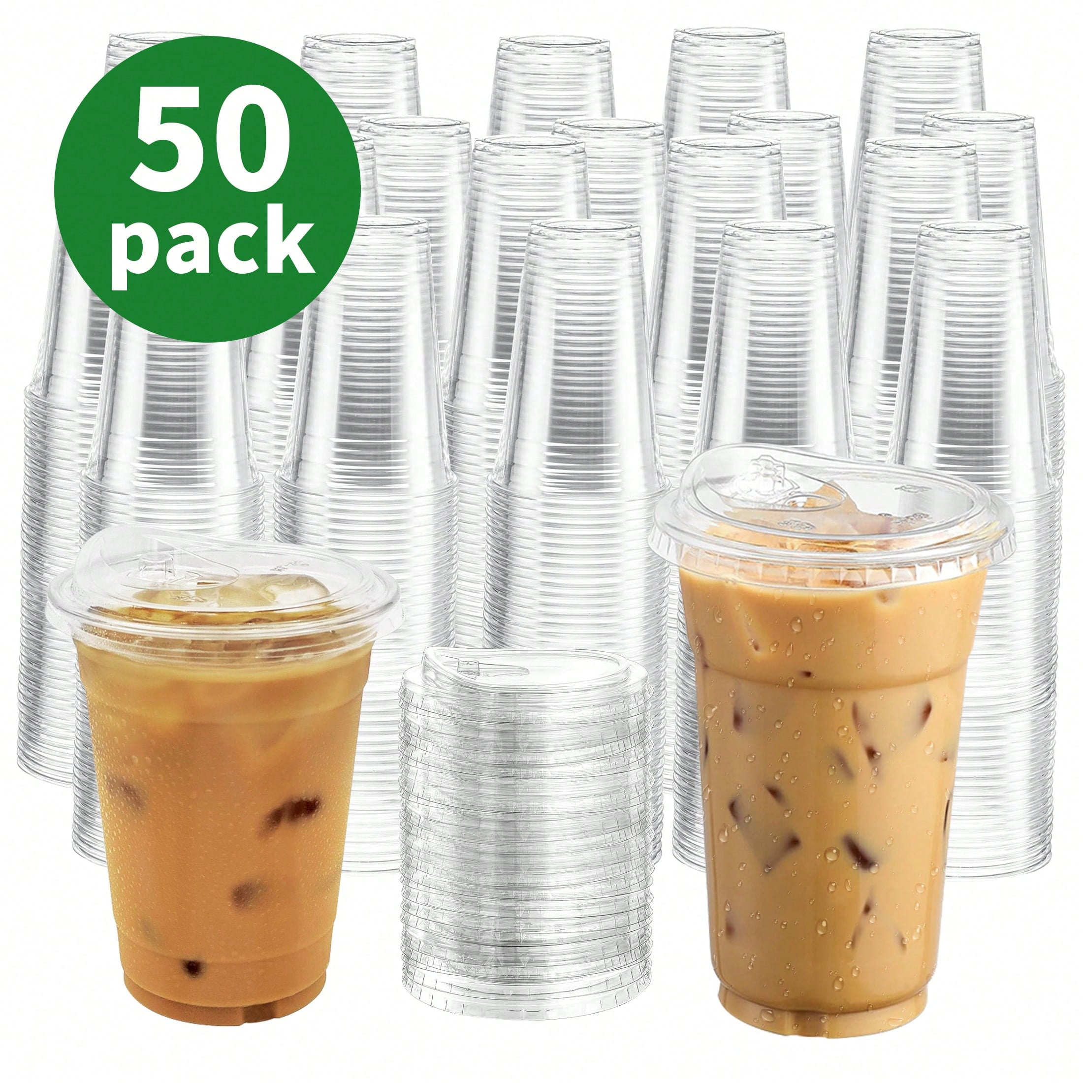 Clear Plastic Cups With Lids, 12/16/20/24 Oz, 50 Count, Disposable Cold ...