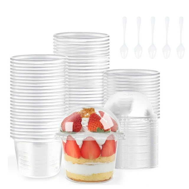 Clear Plastic Cups for Ice Cream Sundae, Value Pack with Dome Lids ...