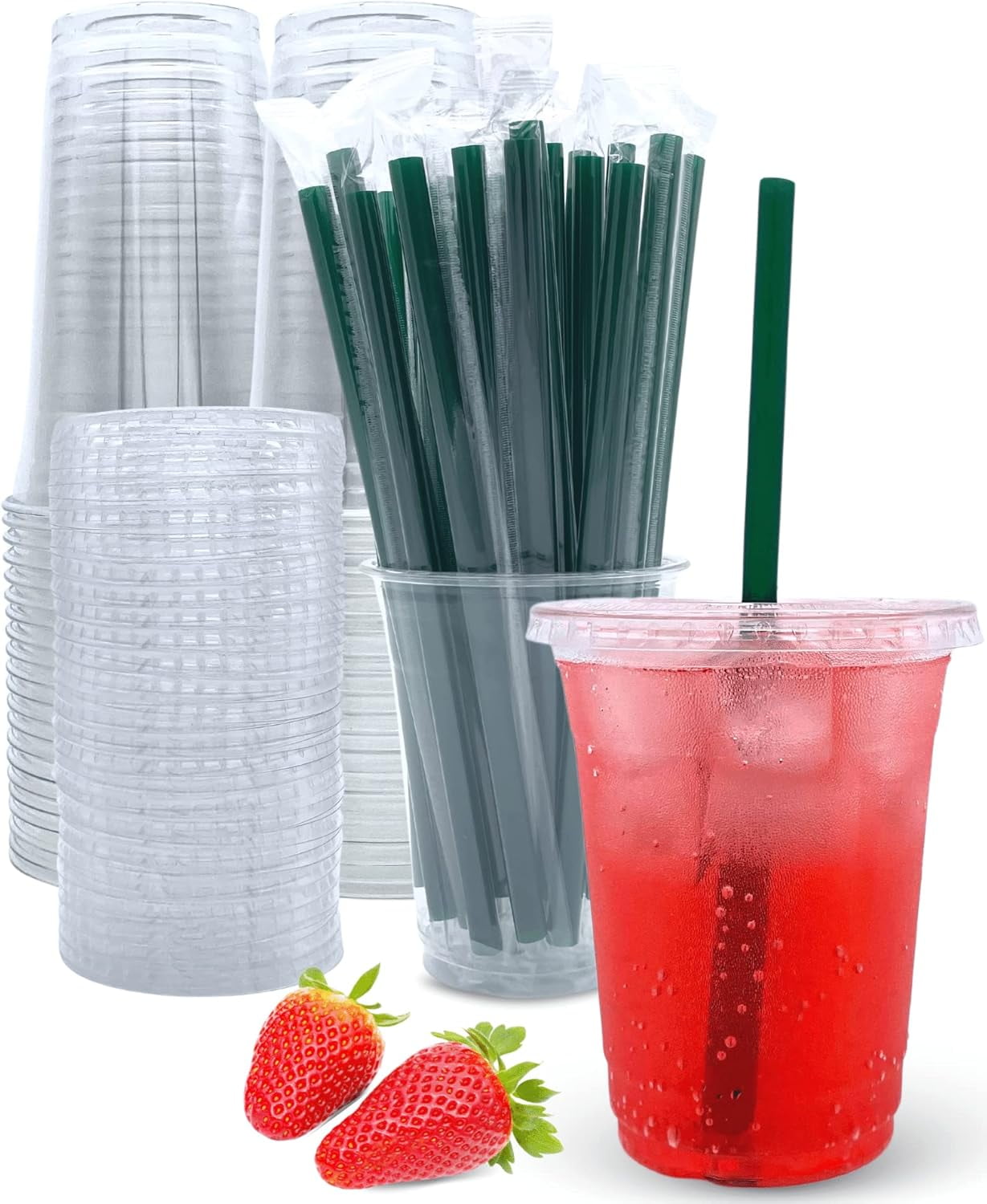 Clear Plastic Cups with Lids and Straws, Disposable Coffee Cups 25 Sets ...