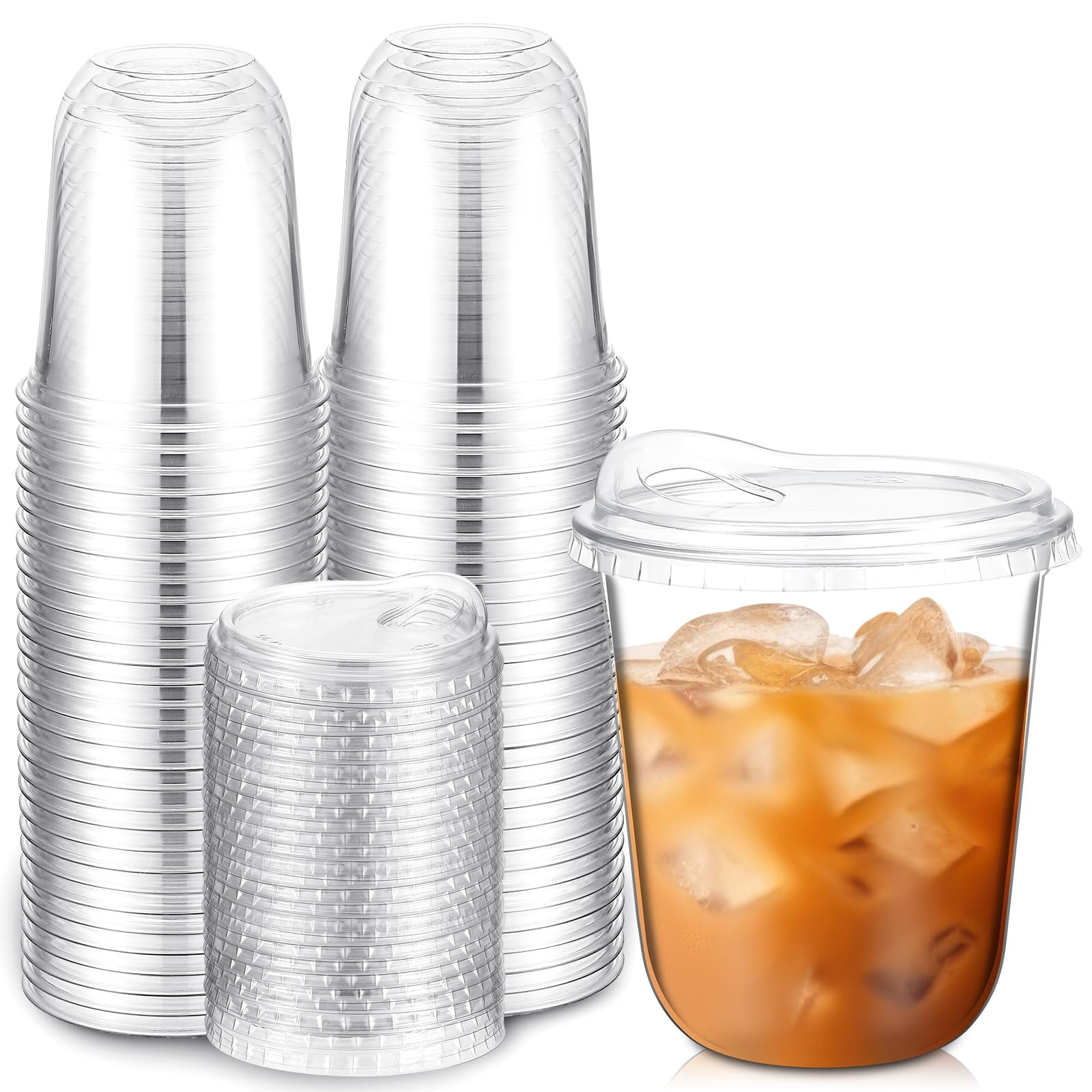 Clear Plastic Cups with Sip Lids Disposable Round Bottom Togo Cups for ...