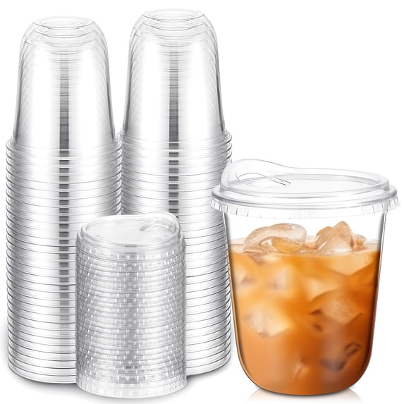 Clear Plastic Cups with Sip Lids Disposable Round Bottom Togo Cups for ...