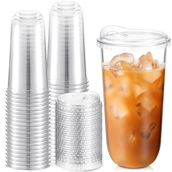 Clear Plastic Cups with Sip Lids Disposable Round Bottom Togo Cups for ...