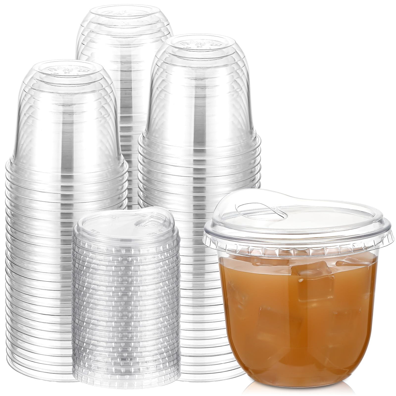 Clear Plastic Cups with Sip Lids Disposable Round Bottom Togo Cups for ...