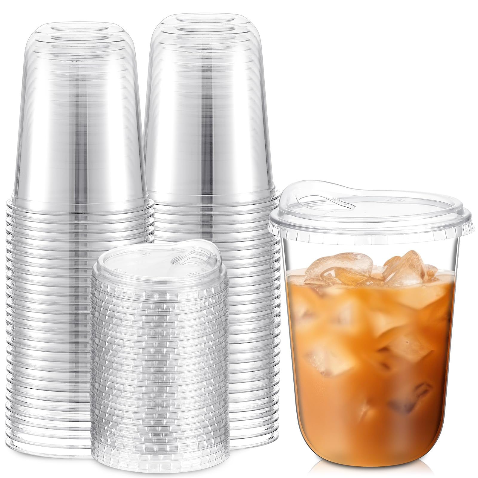 Clear Plastic Cups with Sip Lids Disposable Round Bottom Togo Cups for ...