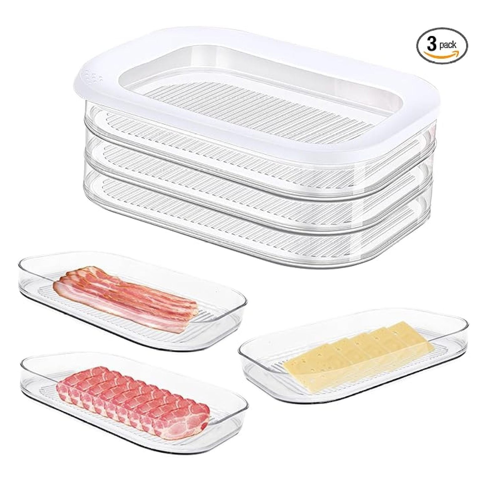 Clear Plastic Deli Containers with Lids for Refrigerator, 3-Layer ...