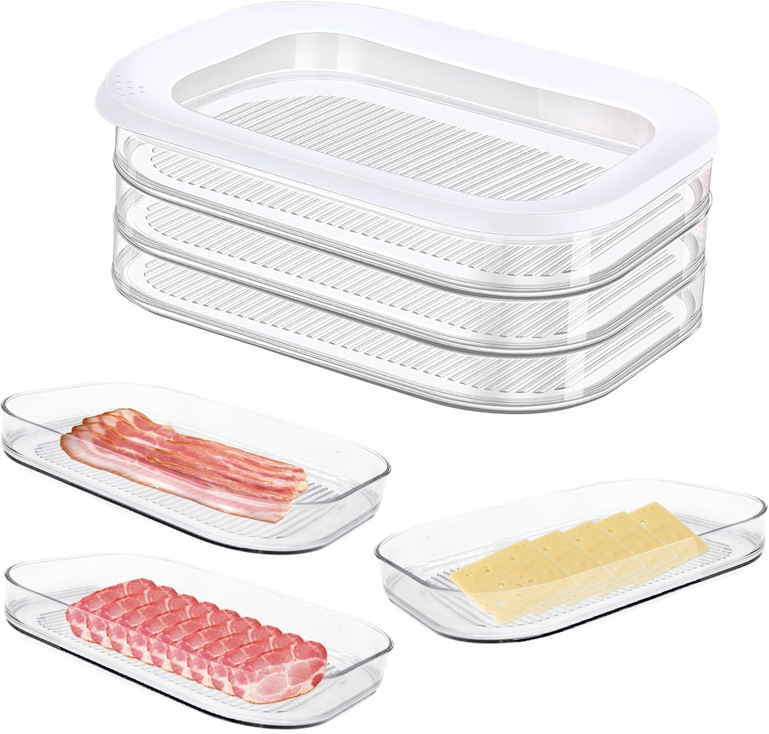 Clear Plastic Deli Containers with Lids for Refrigerator, 3-Layer ...