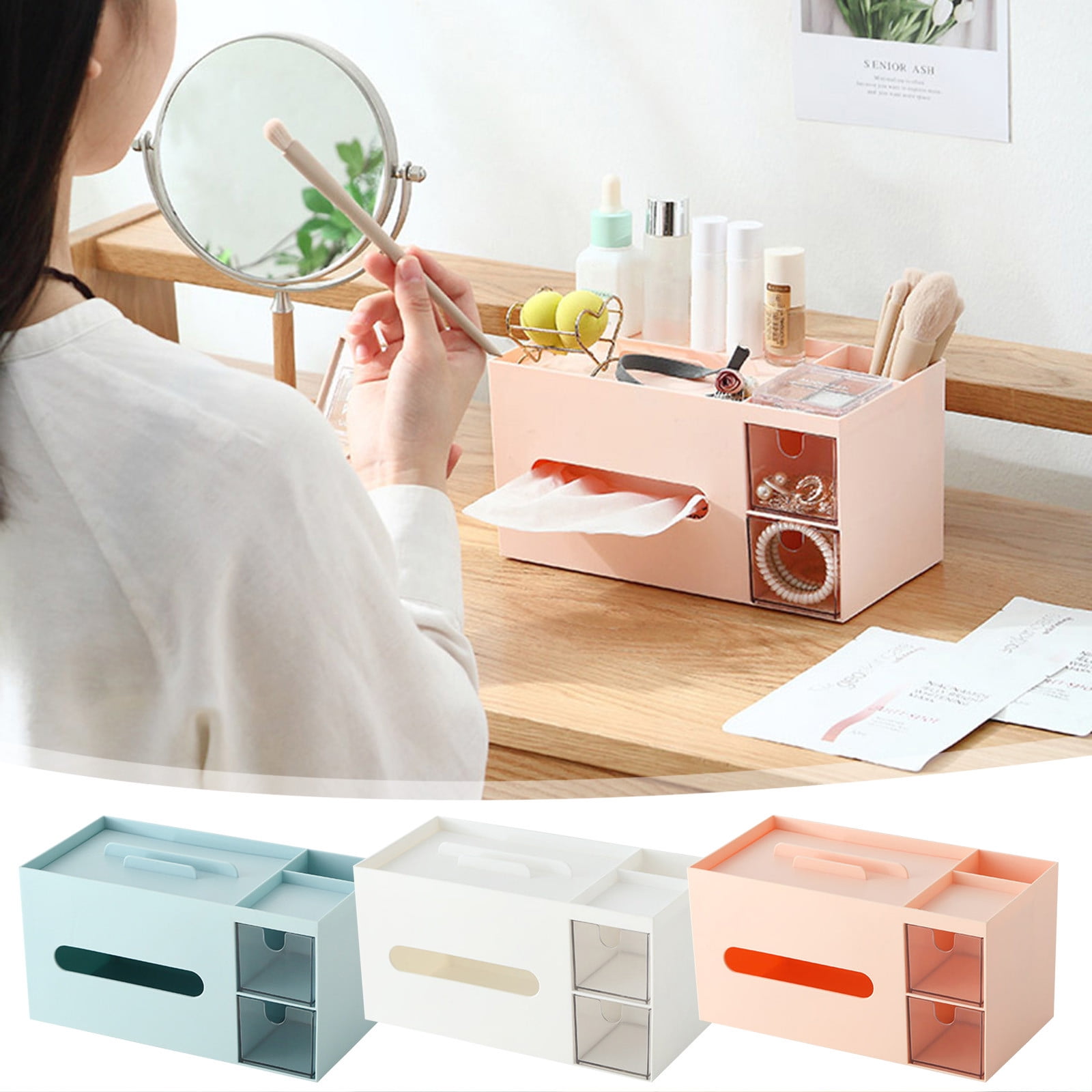 Clear Plastic Desktop Storage Box with 3 Compartments and Phone Slot ...