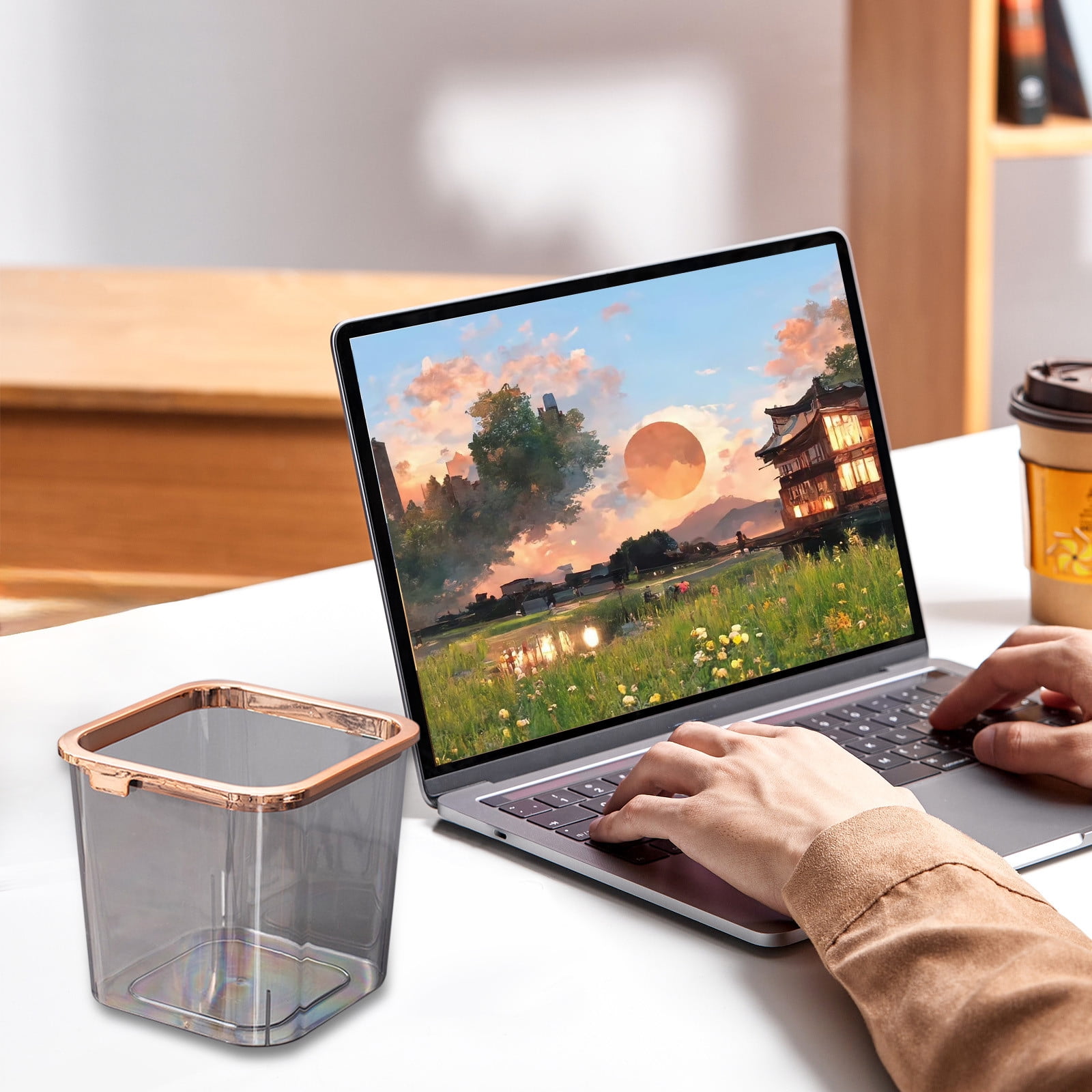 Clear Plastic Desktop Trash Can | Small Countertop Waste Bin for Office, Dresser, Study Table ...