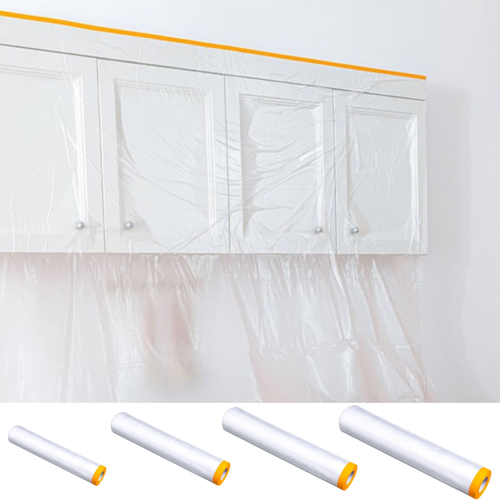 Clear Plastic Disposable Painters Drop Cloth - 65FT Self-Adhesive Anti ...