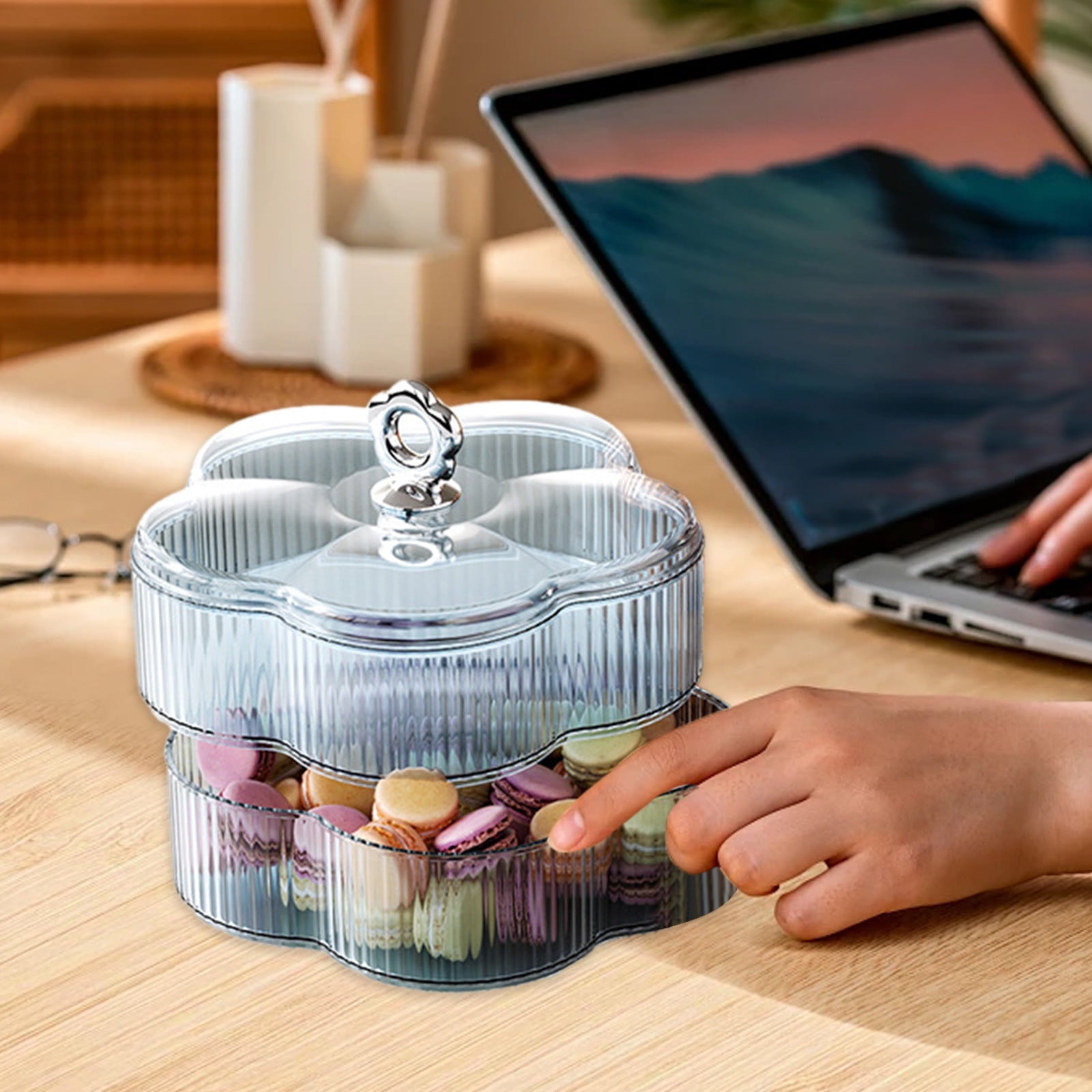 Clear Plastic Divided Serving Tray with Lid 3-Compartment Snack & Candy Organizer 17.5x17.5x14 ...