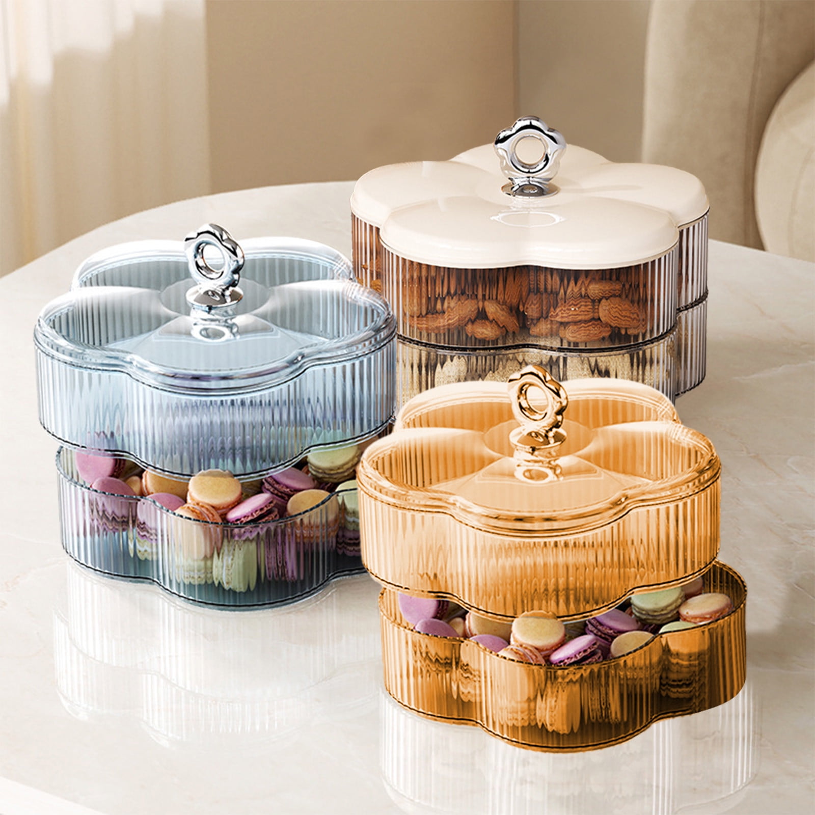 Clear Plastic Divided Serving Tray with Lid, 4-Compartment Snack ...