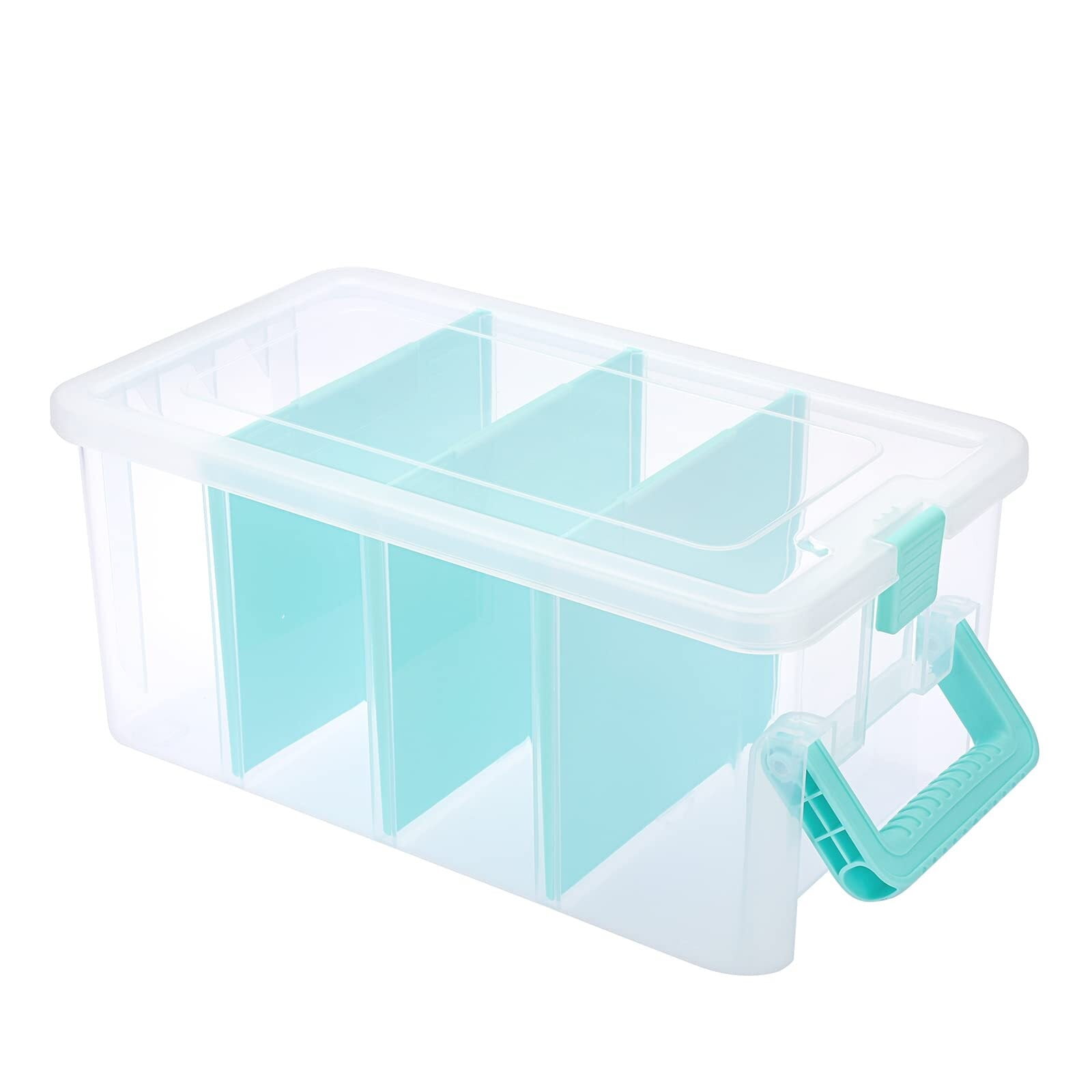 Clear Plastic Dividing Storage Box with 4 Compartments Adjustable ...