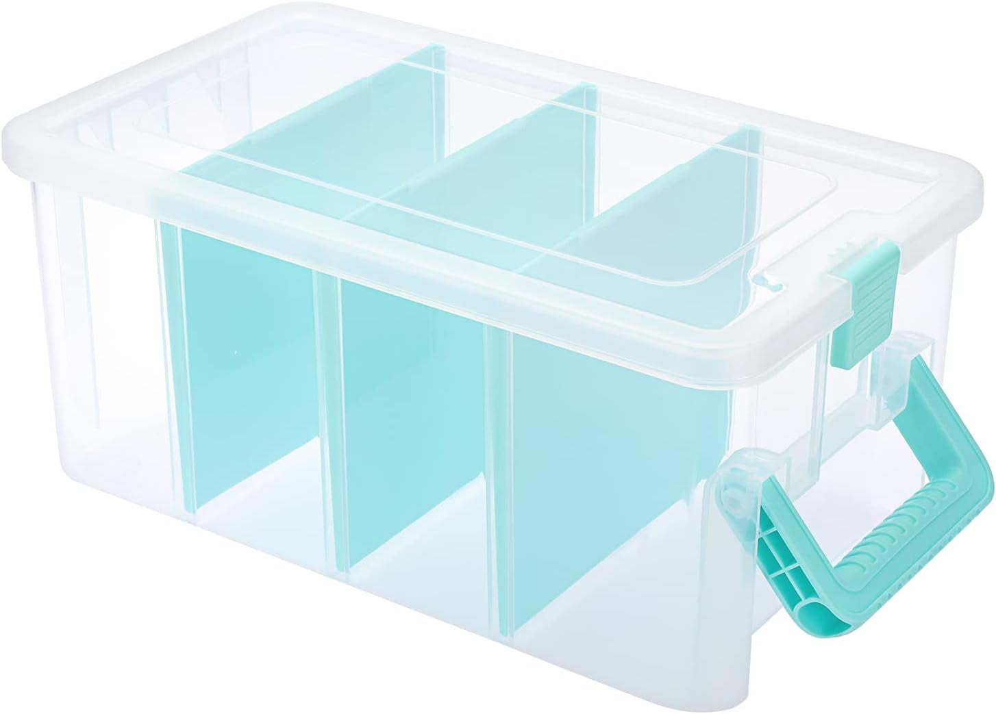 Clear Plastic Dividing Storage Box with 4 Deep Compartments Adjustable Storage Bin with Lid ...