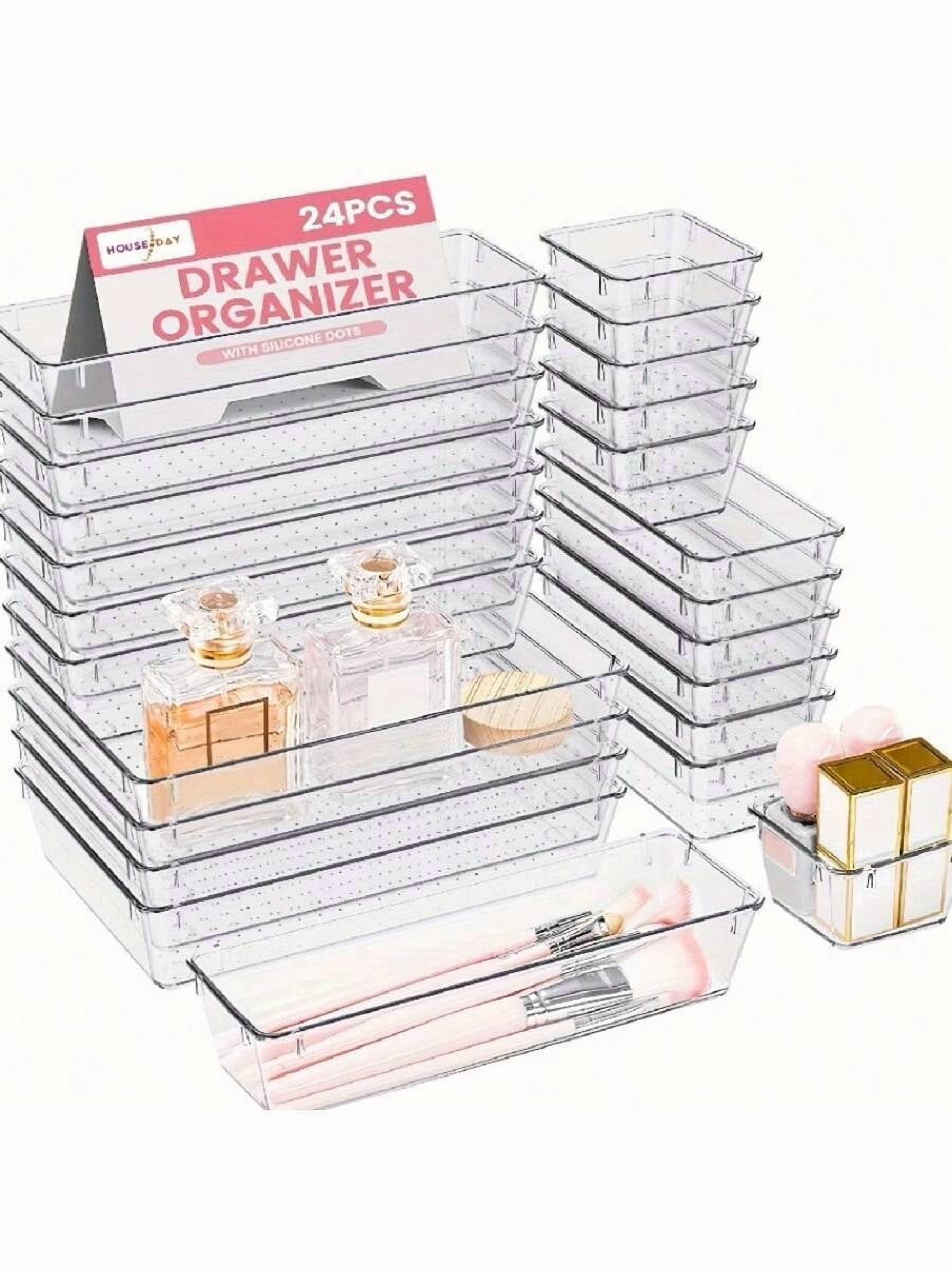 Clear Plastic Drawer Organizer Bins, 24 Piece Acrylic Tray Set for ...