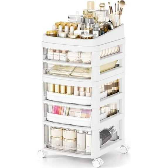 Clear Plastic Drawer Organizers, 5 Drawer Storage Organizer Rolling ...