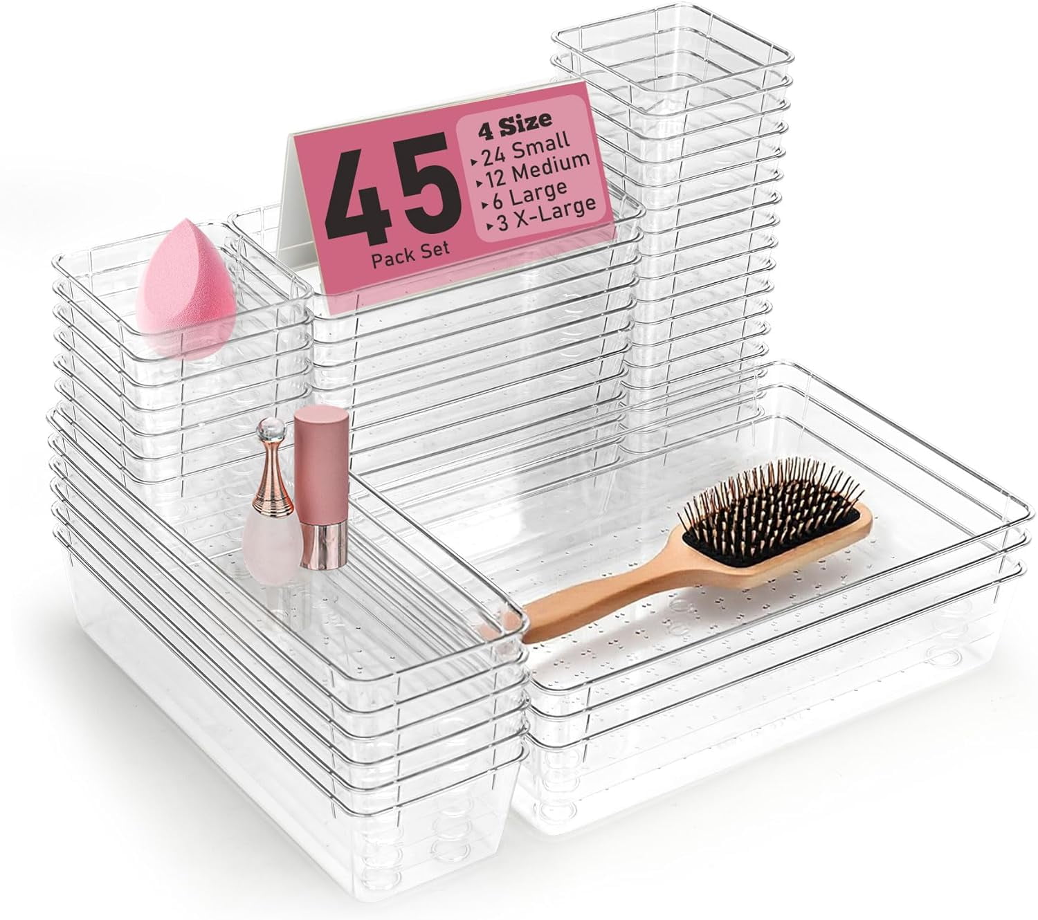 Clear Plastic Drawer Organizers Set of 45 Vanity Organizers Stackable ...