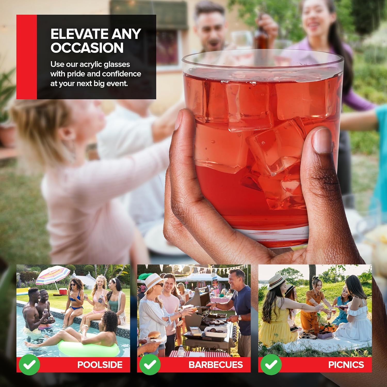 Clear Plastic Drinking Glasses (8 Piece) Shatter Proof Acrylic ...