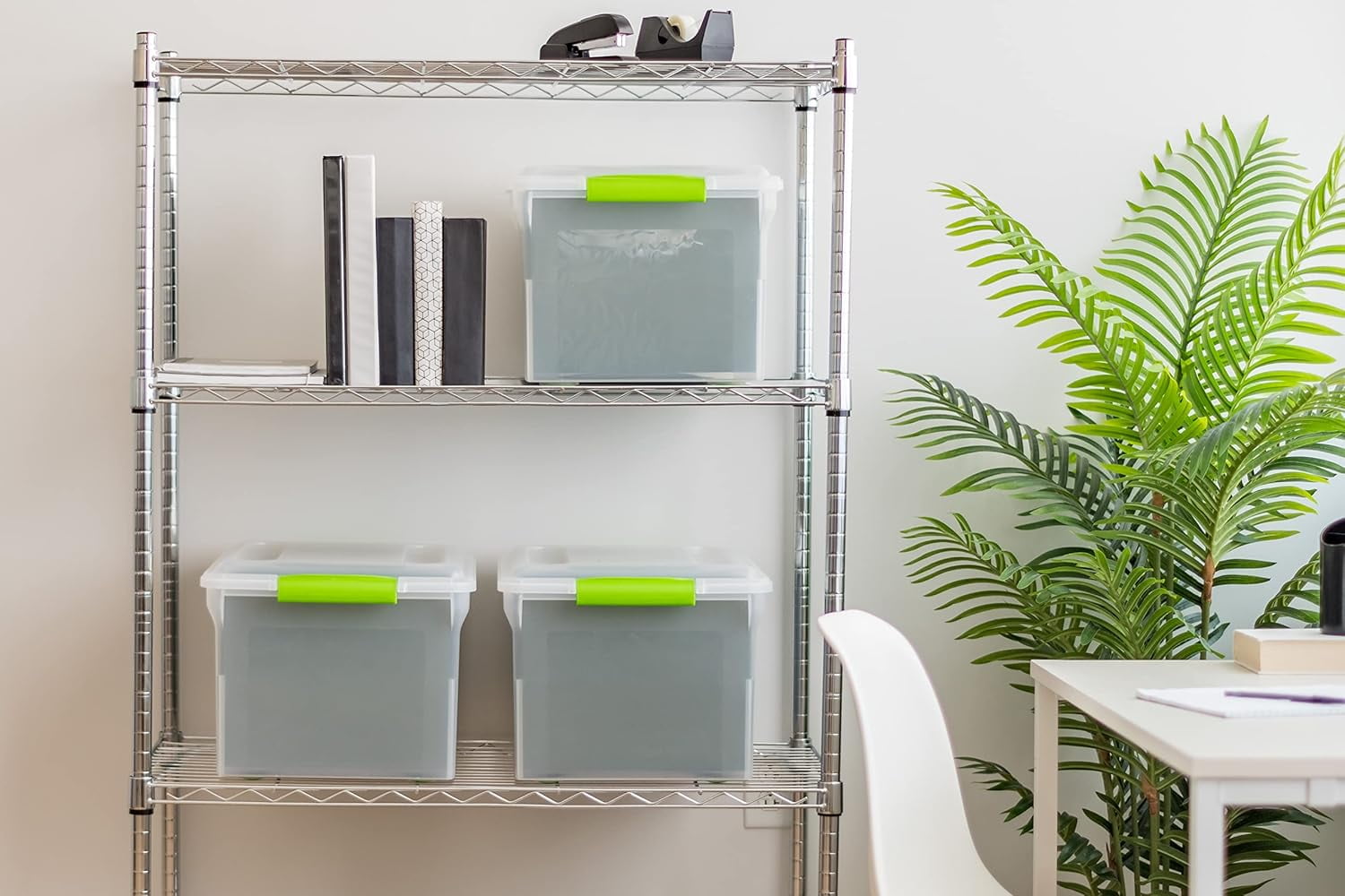 Clear Plastic File Box Organizer with Secure Lid, Stackable Storage Bin ...