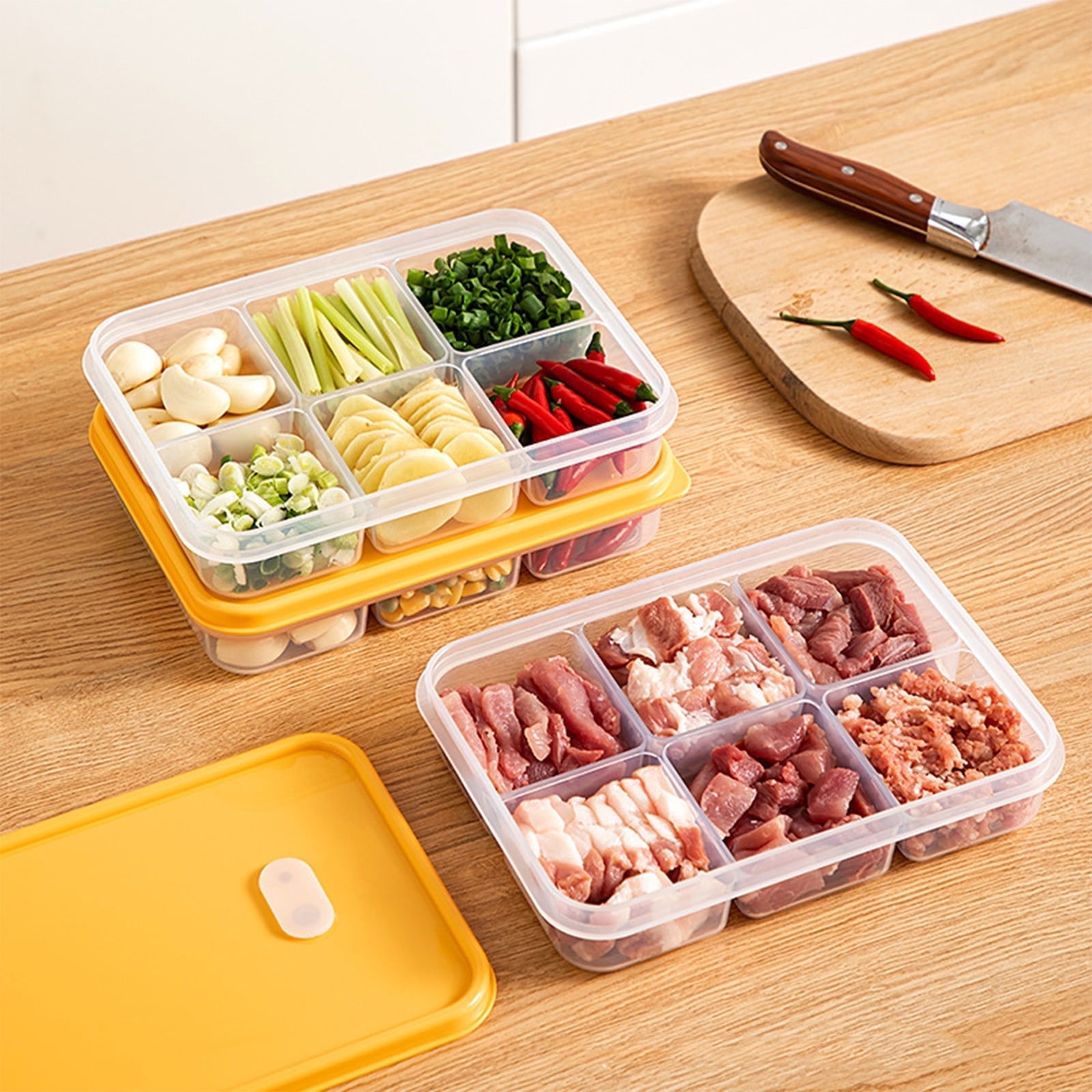 Clear Plastic Food Storage Container with Dividers - 20x15.5x4cm ...