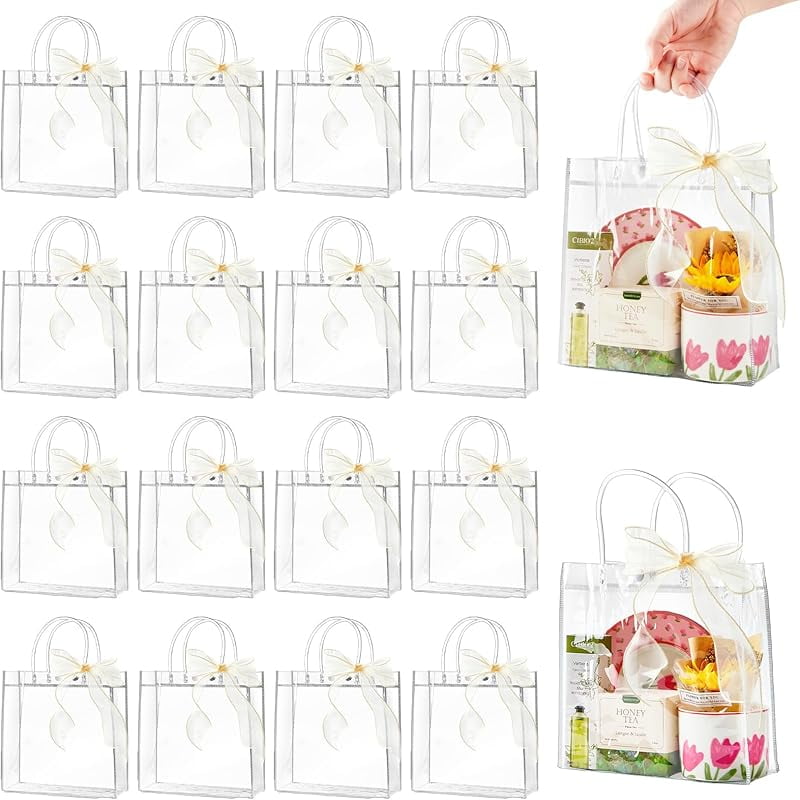Clear Plastic Gift Bags with Handles, Reusable Party Favor Bags with ...