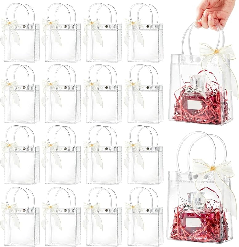 Clear Plastic Gift Bags with Handles, Reusable Party Favor Bags with ...