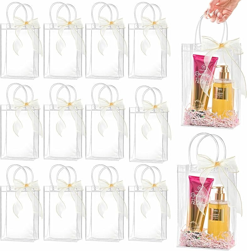 Clear Plastic Gift Bags with Handles, Reusable Party Favor Bags with ...
