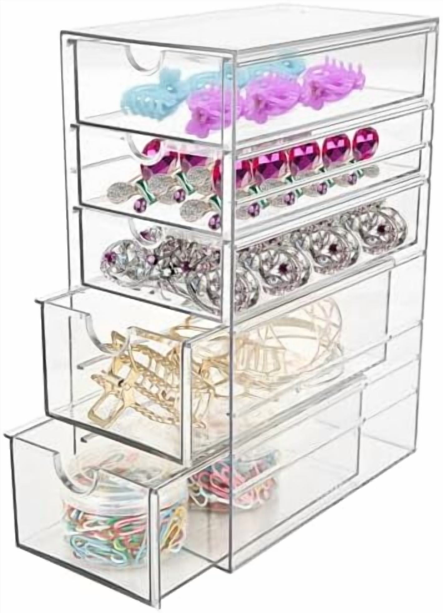 Clear Plastic Hair Accessory Storage Organizer, 5-Drawer Hair Accessory ...