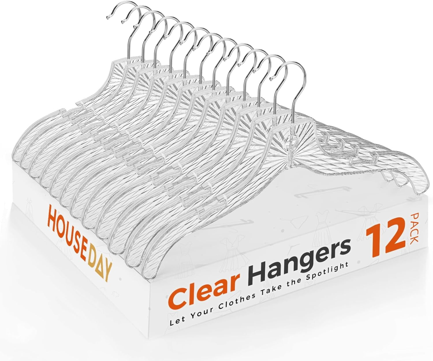 Clear Plastic Hangers 12 Pack, Durable Crystal Hangers for Clothes ...