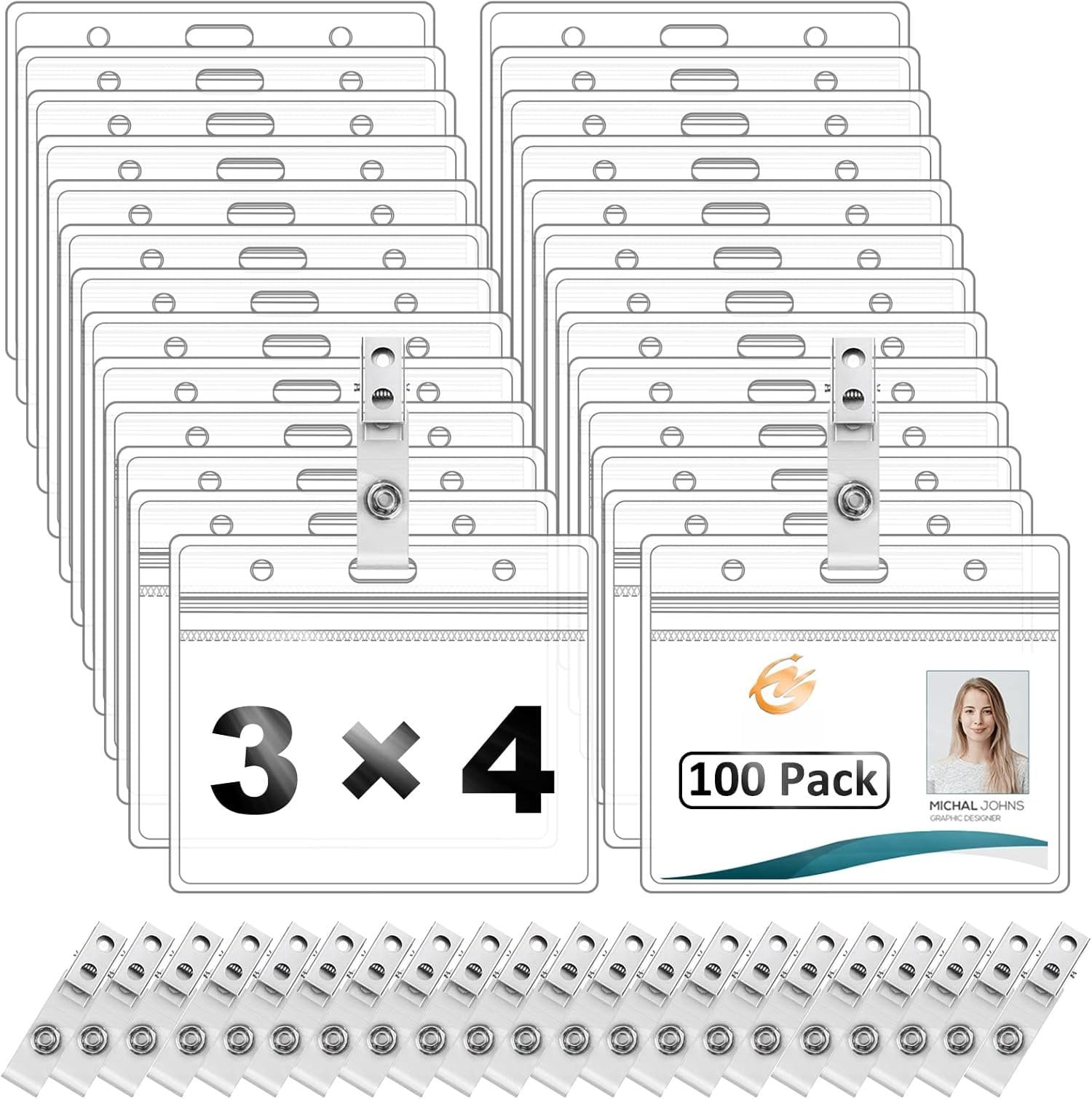 Clear Plastic Horizontal Name Tag Holder and Metal Badge Clip with ...
